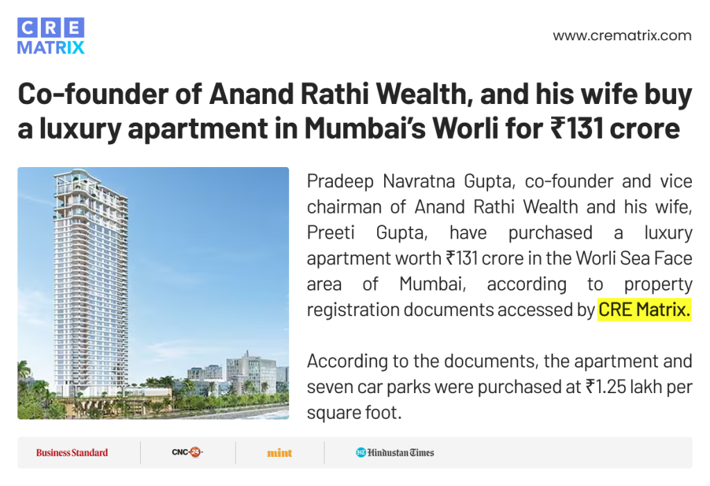 Anand Rathi Wealth co-founder buys ₹132 crore flat at Lodha Sea Face Worli